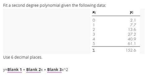 Solved Fit A Second Degree Polynomial Given The Following