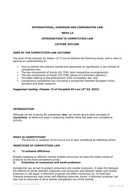 Iec Law Week 13 Lecture Outline International European And
