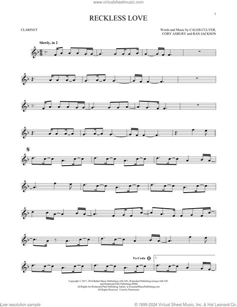 Reckless Love Sheet Music For Clarinet Solo Pdf Interactive
