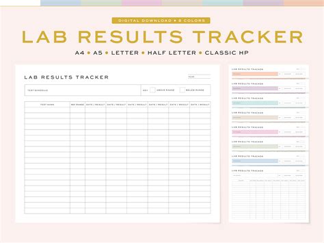 Printable Lab Results Tracker Annual Lab Results Chart Lab Records 4 Sizes A4 A5 And Us