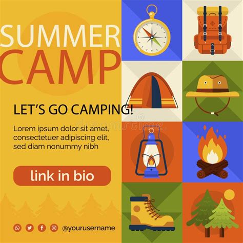 Flat Design Summer Camp Post Vector Illustration Stock Vector