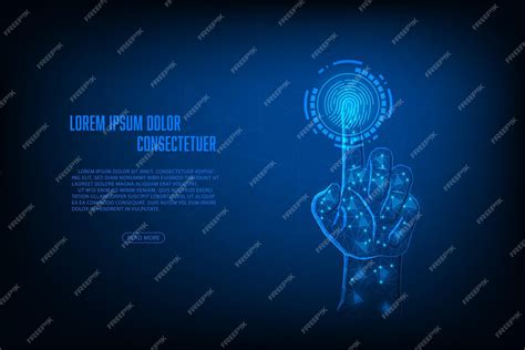 Premium Vector Pointing Wireframe Hand Scan Fingerprint Cyber Security Concept Futuristic