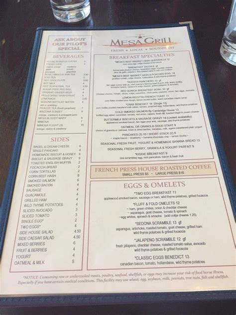 Menu At Mesa Grill Sedona Restaurant Sedona