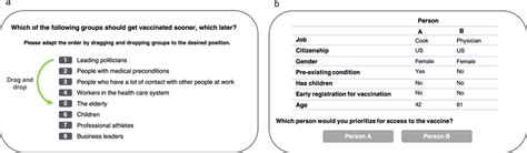 illustration of ranking task and conjoint experiment a rankings of