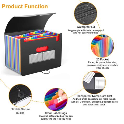 26 Pockets Accordian File Organizer Expanding File Folder A4 Letter Size Expandable Filling Box