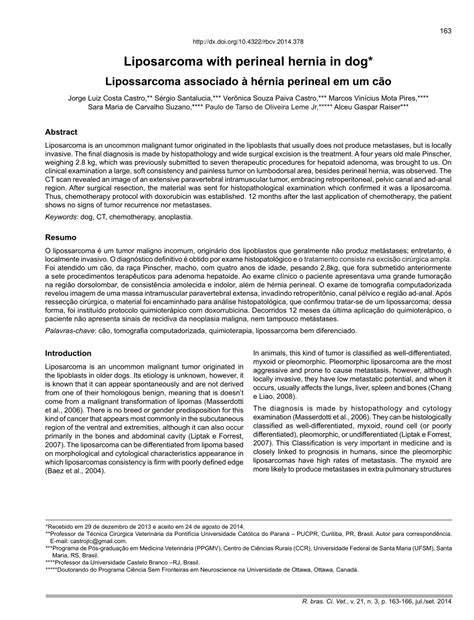 Pdf Liposarcoma With Perineal Hernia In Dog