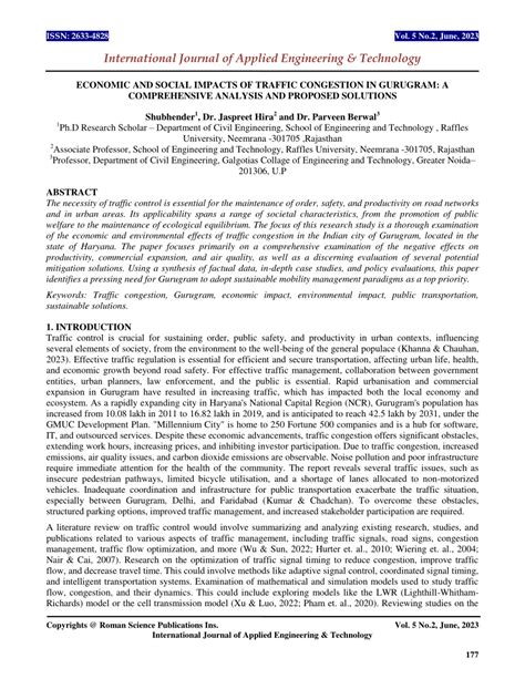 Pdf Economic And Social Impacts Of Traffic Congestion In Gurugram A