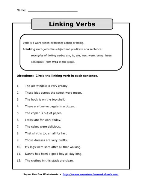 Action And Linking Verb Worksheets