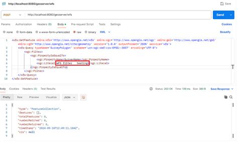 Wfs Request With Ogc Filter In Xml Payload Not Returning Matching Results If There Are Multiple