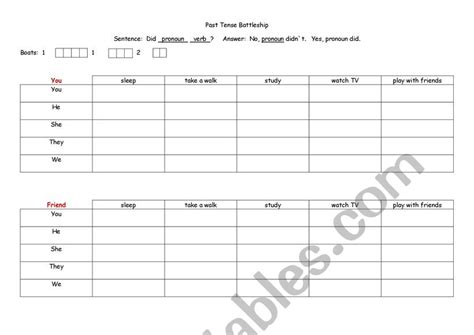 Simple Past Tense Battleship Esl Worksheet By Mchriste