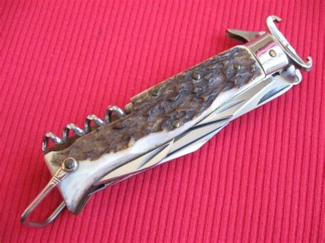Vintage Italian Quality Lepre 5 Blade Shell Puller Fulcrum Stag