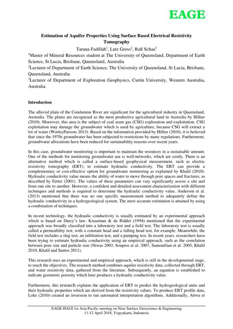 Pdf Estimation Of Aquifer Properties Using Surface Based Electrical