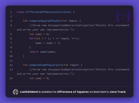 Justindmanns Solution For Difference Of Squares In Java On Exercism