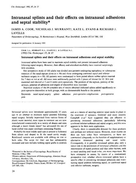 Pdf Intranasal Splints And Their Effects On Intranasal Adhesions And