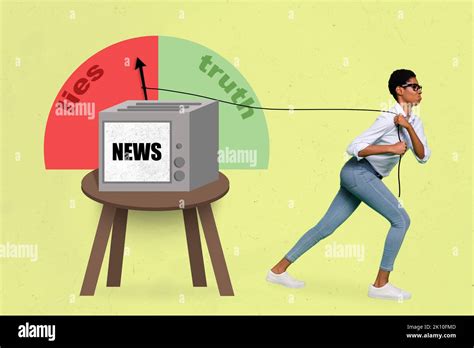 Creative Collage Image Of Hardworking Person Pull Rope Move Arrow Scale Indicator Lies Truth