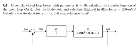 Q1 Given The Closed Loop Below With Parameter K 10 Calculate The
