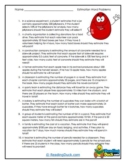 Estimation Word Problem Worksheets Thanksgiving Math Word Problems