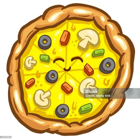 벡터 일러스트레이션에서 치즈 토핑을 가진 귀여운 만화 피자 슬라이스 캐릭터 감정에 대한 스톡 벡터 아트 및 기타 이미지 감정