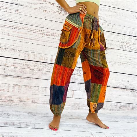 Patchwork Harem Retro Style Pants With Multi Pockets Karmanepalcrafts