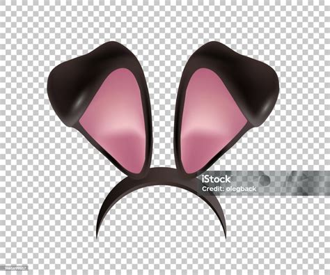 토끼 귀 현실적인 3d 벡터 그림입니다 부활절 토끼 귀 아이 머리띠 마스크 토끼 의상 블랙과 핑크 요소 사진 편집기 부스 투명한 배경에 격리된 비디오 채팅 앱 3차원 형태에