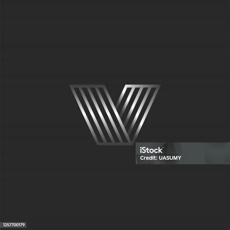 모노그램 V 3d 로고 레터 크리에이티브 모노그램 방향 기호 타이포그래피 디자인 요소 메탈릭 그라데이션 스트라이프 3차원 형태에 대한 스톡 벡터 아트 및 기타 이미지