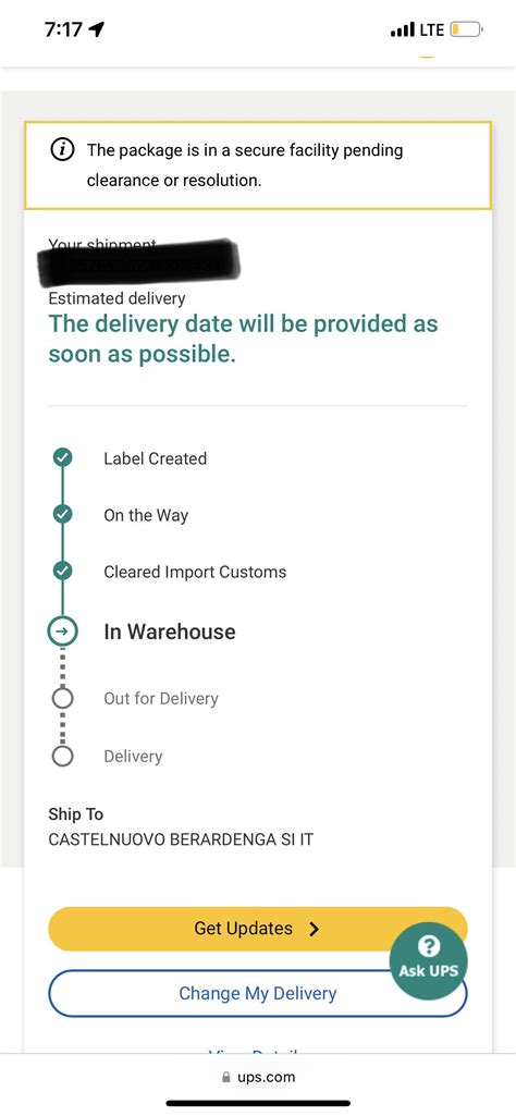 Package Cleared Customs But Back In Warehouse And Banner On Top Of