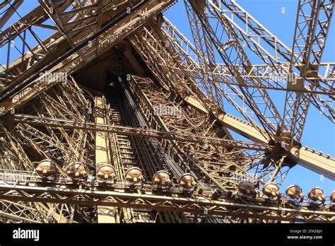 detailed view of the framework of the eiffel tower from below paris