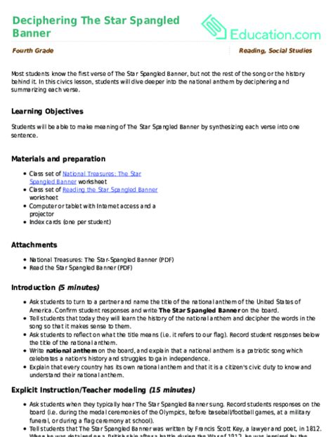 Deciphering The Star Spangled Banner Lesson Plan