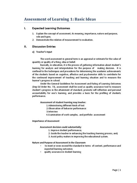 Assessment Of Learning 1 Understanding The Concepts Of Assessment