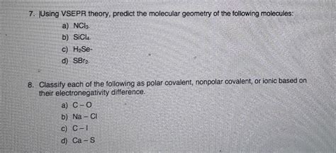 Solved Using VSEPR Theory Predict The Molecular Geometry Chegg