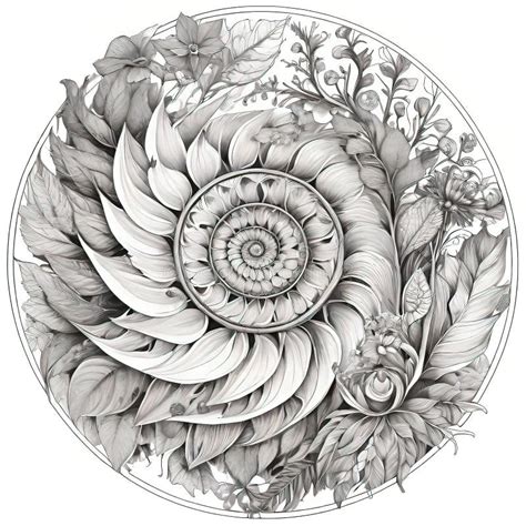 Fibonacci Sequence Circular Spiral Illustration For Adults Beautiful Design And Printable