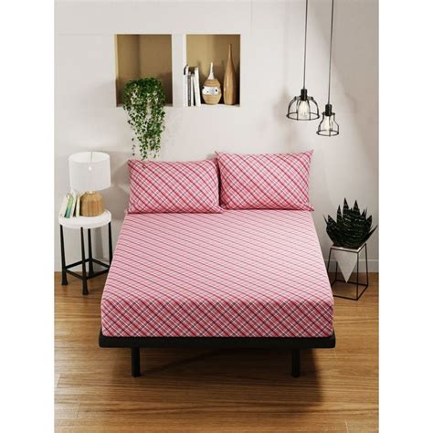 Buy Bianca Pure Cotton Double Bedsheet 3pc Set Checks Red Queen Online