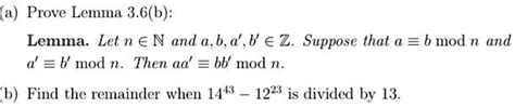 solved a prove lemma 3 6 b lemma let n ∈ n and a b a b ∈ z