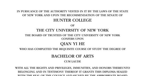 Just Received My Bachelor Of Arts From Cuny Hunter College Qian Yi He