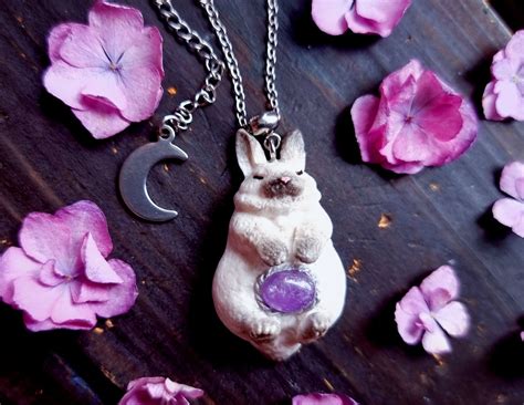 Himalayan White Rabbit Bunny Necklace Hare Jewelry Forest Witch T