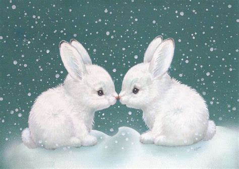 Двое белых зайчат Кролик в искусстве Иллюстрации кроликов и Милые рисунки