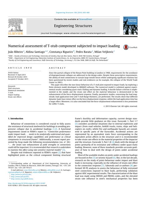 Pdf Numerical Assessment Of T Stub Component Subjected To Impact Loading
