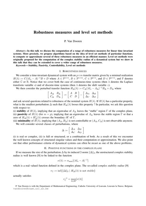Pdf Robustness Measures And Level Set Methods