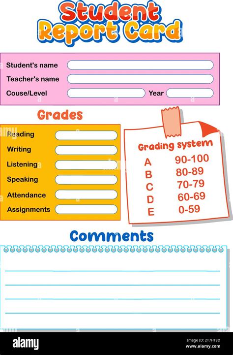 Vector Cartoon Illustration Of A Basic Report Card Template For