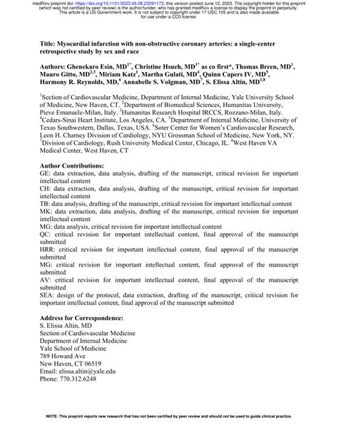 Pdf Myocardial Infarction With Non Obstructive Coronary Arteries A