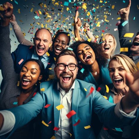 Premium Photo Happy Diverse Employees Team Celebrating Success