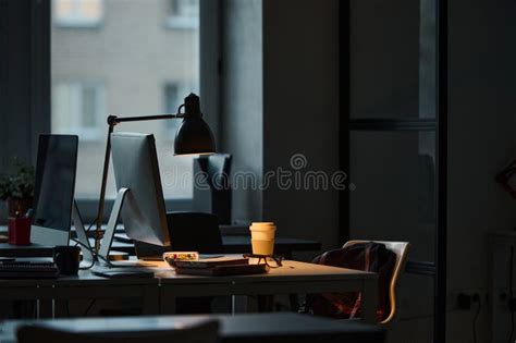 Workplace Of Programmer In Dark Office Stock Image Image Of Workplace Deadline 270621129