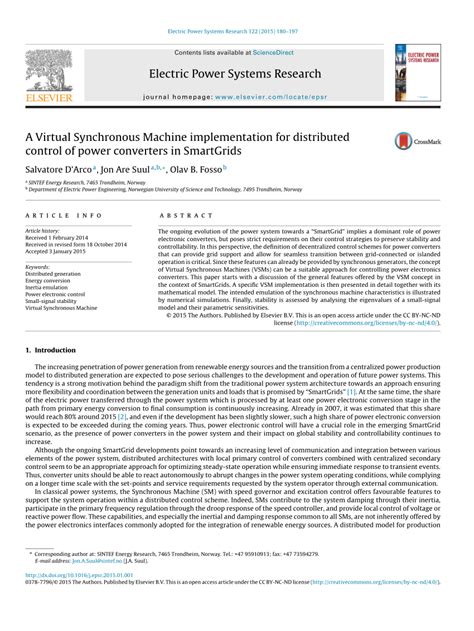Pdf A Virtual Synchronous Machine Implementation For Distributed