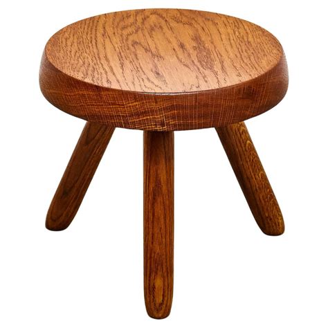 Mid Century Modern Wood Tripod Stool In The Style Of Charlotte Perriand