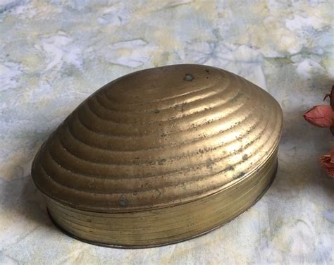 Vintage Brass Shell Box Solid Brass Hinged Seashell Shaped Box