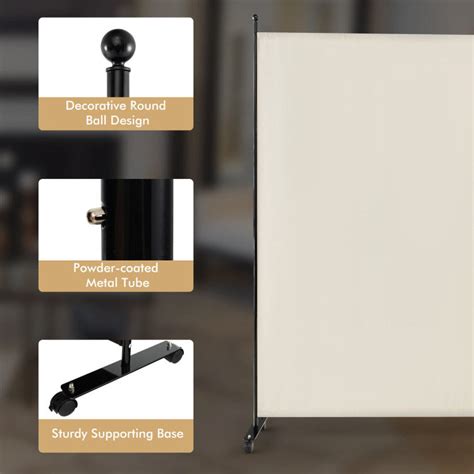 6 Feet Single Panel Rolling Room Divider With Smooth Wheels