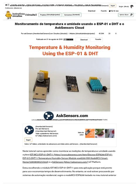 Monitoramento De Temperatura E Umidade Usando O Esp 01 E Dht E O Asksensors Cloud 8 Etapas