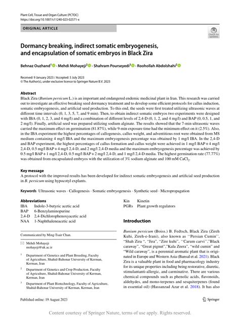 Dormancy Breaking Indirect Somatic Embryogenesis And Encapsulation Of