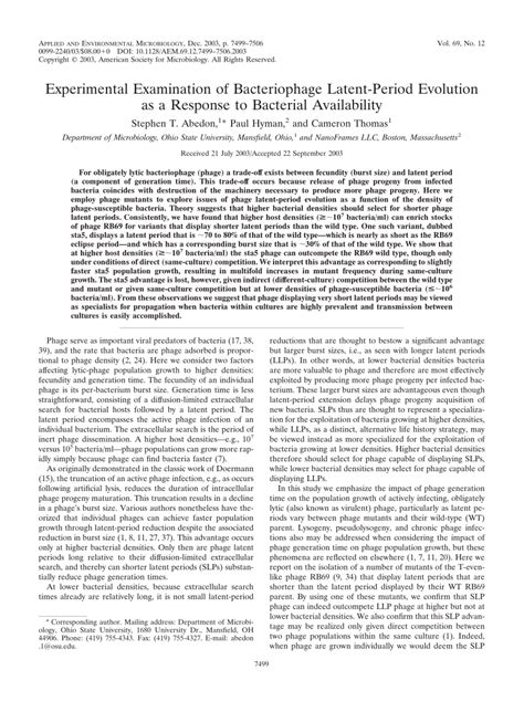 Pdf Experimental Examination Of Bacteriophage Latent Period Evolution