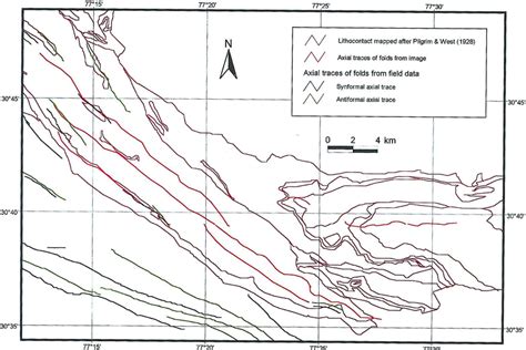 veri cation of inferred axial traces of folds marked from image with